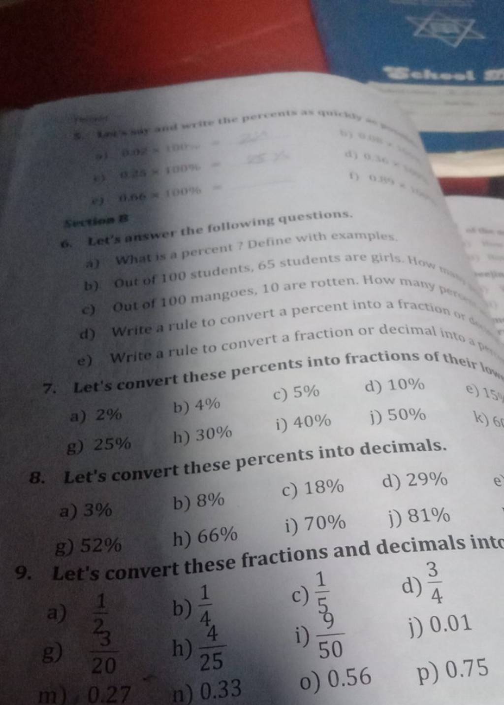 40% j) 50% g) 25% h) 30% 8. Let's convert these percents into decimals...