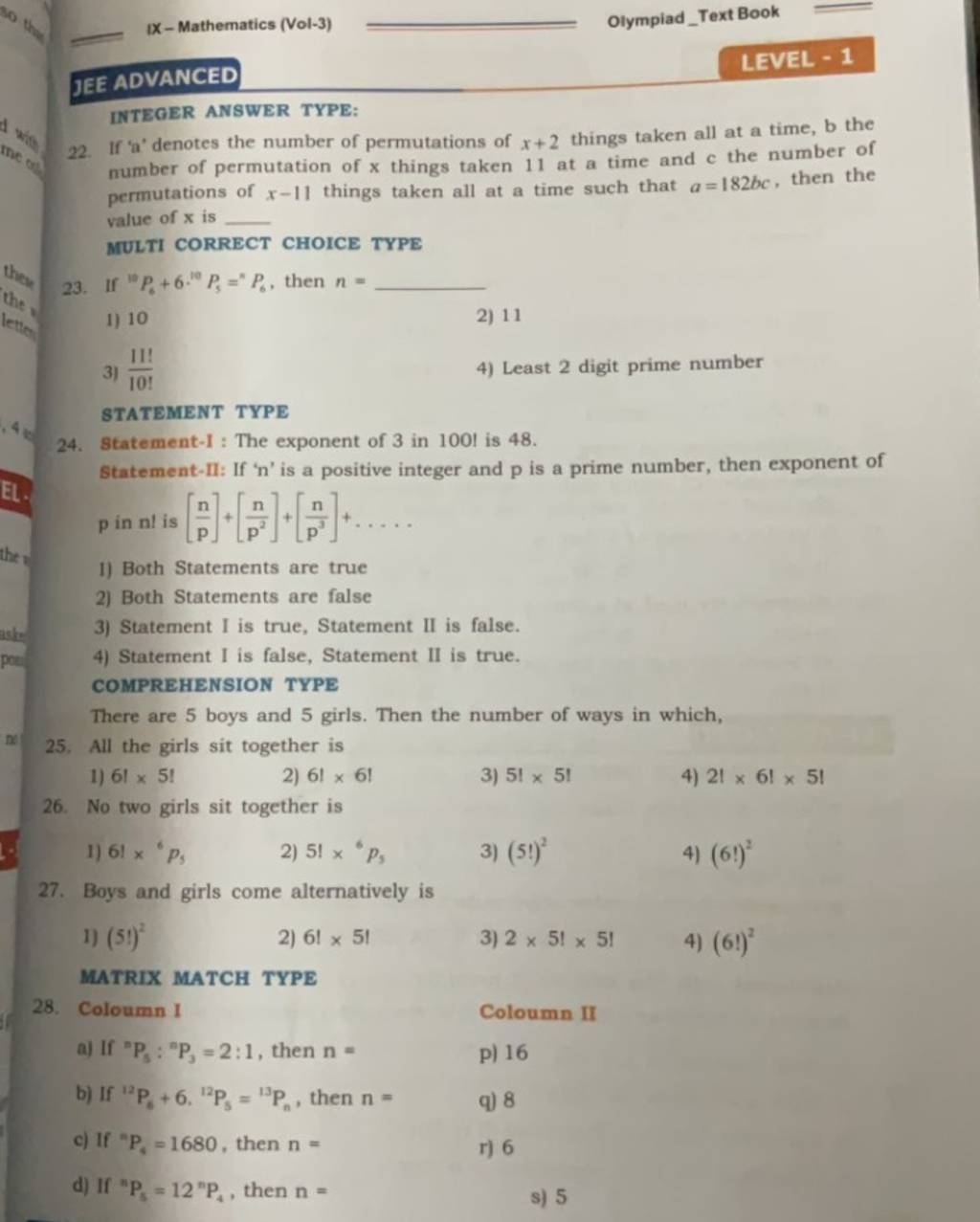 IX-Mathematics (Vol-3) Olympiad_Text Book LEVEL - 1 JEE ADVANCED INTEGER