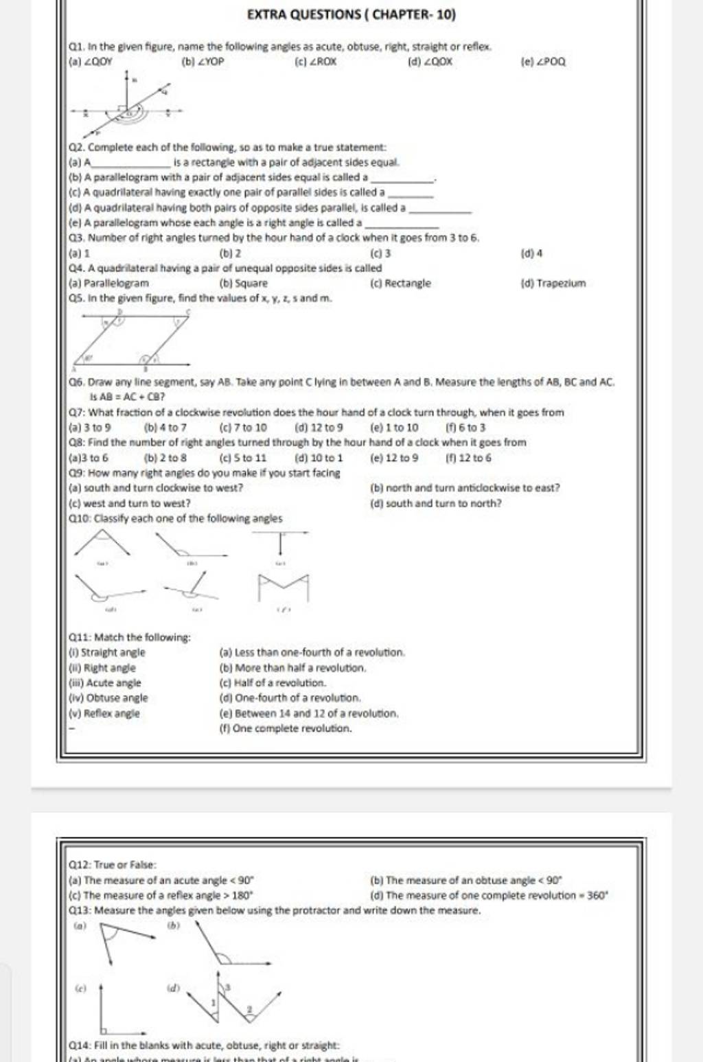 Q13 Measure The Angles Given Below Using The Protractor And Write Down T