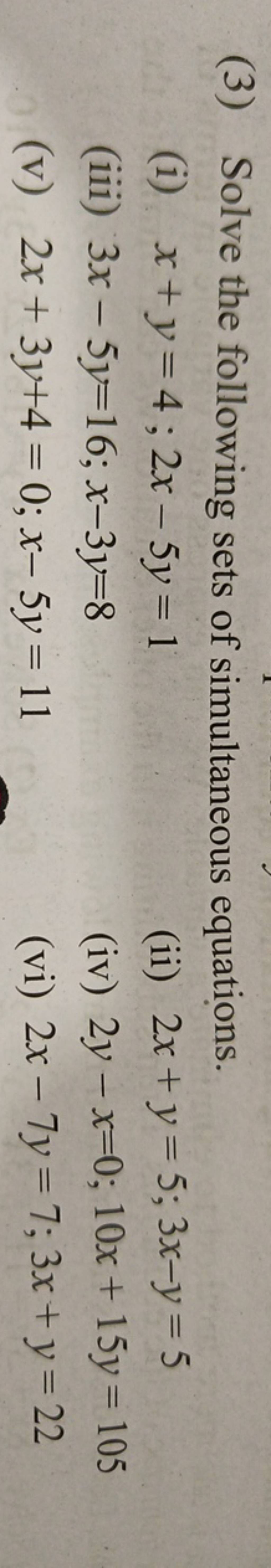 Solve the following sets of simultaneous equations. | Filo