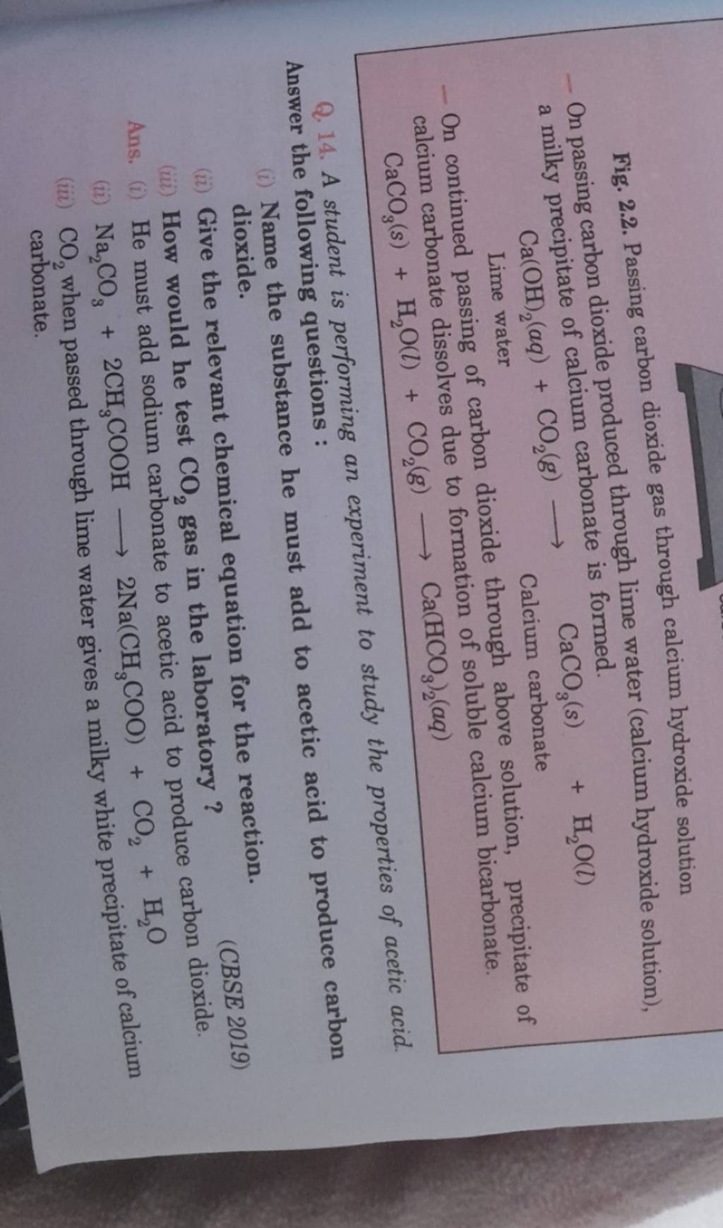 Fig. 2.2. Passing carbon dioxide gas through calcium hydroxide solution