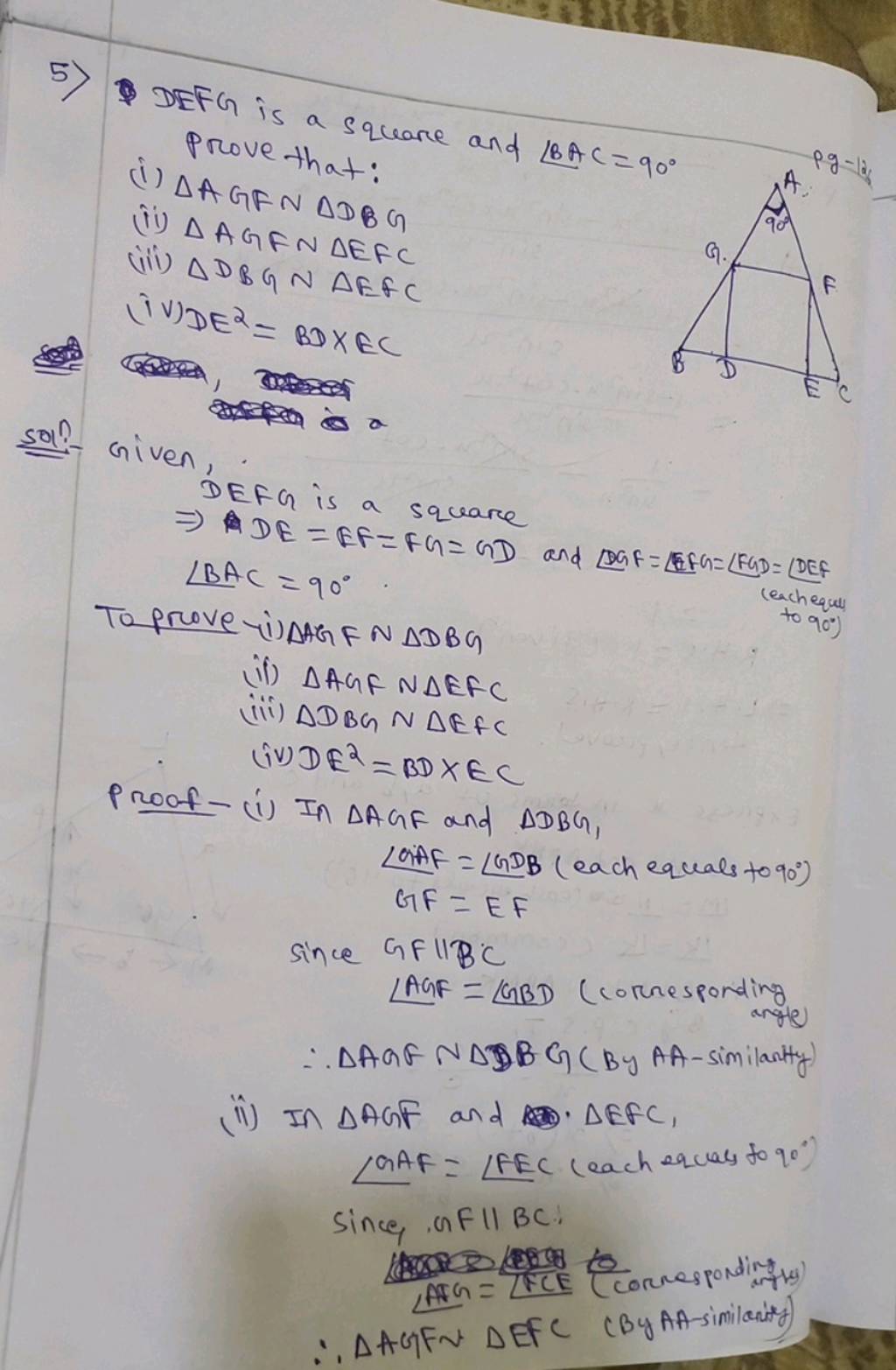 DEFG is a square and ∠BAC=90∘ Prove that: | Filo DEFG is a square and ∠BAC=90∘ Prove that: | Filo