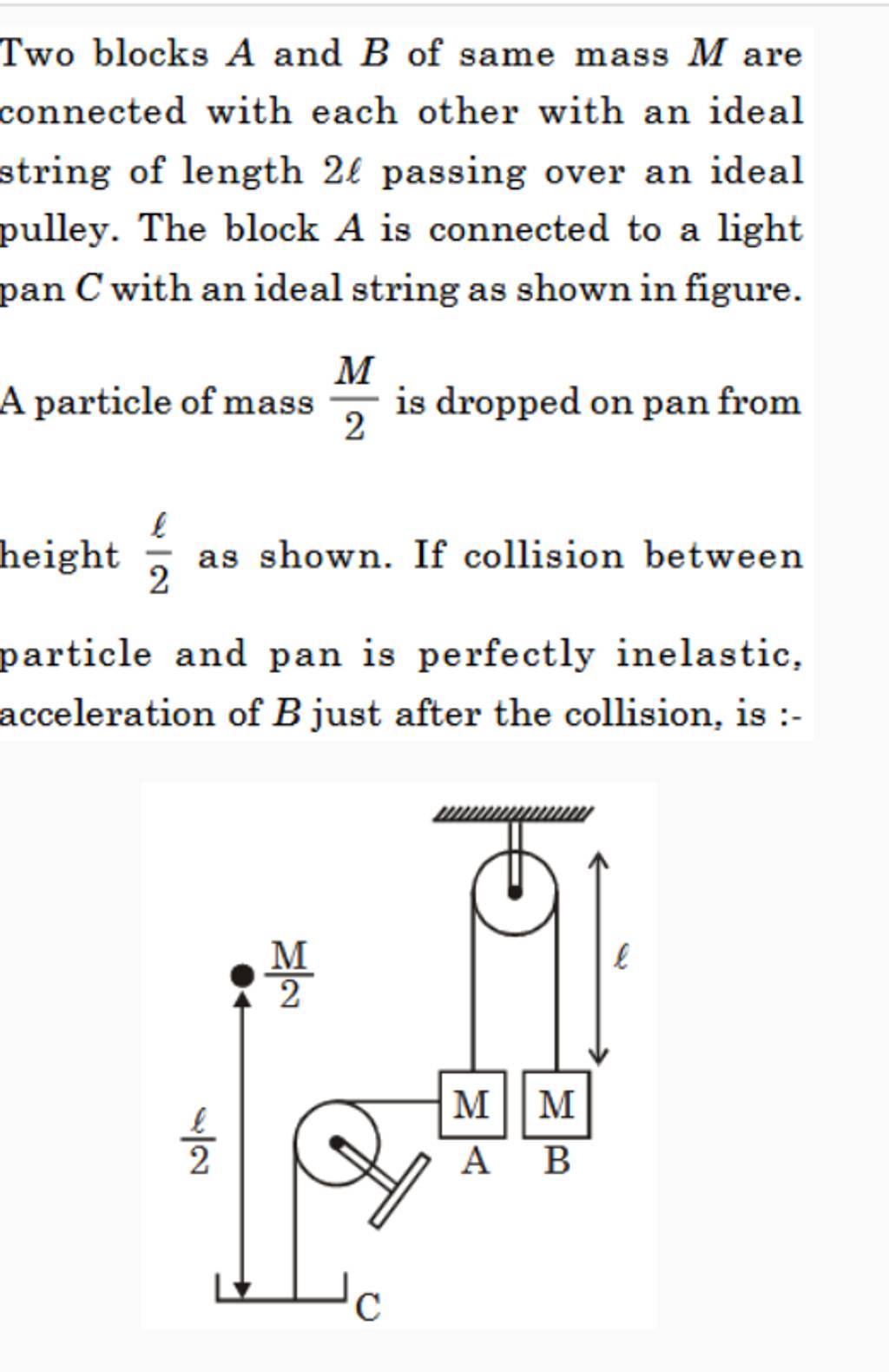 Two blocks A and B of same mass M are connected with each other with an i..