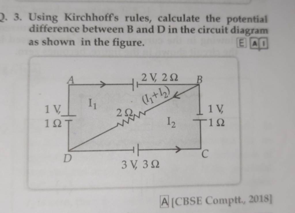 2. 3. Using Kirchhoff's rules, calculate the potential difference between..
