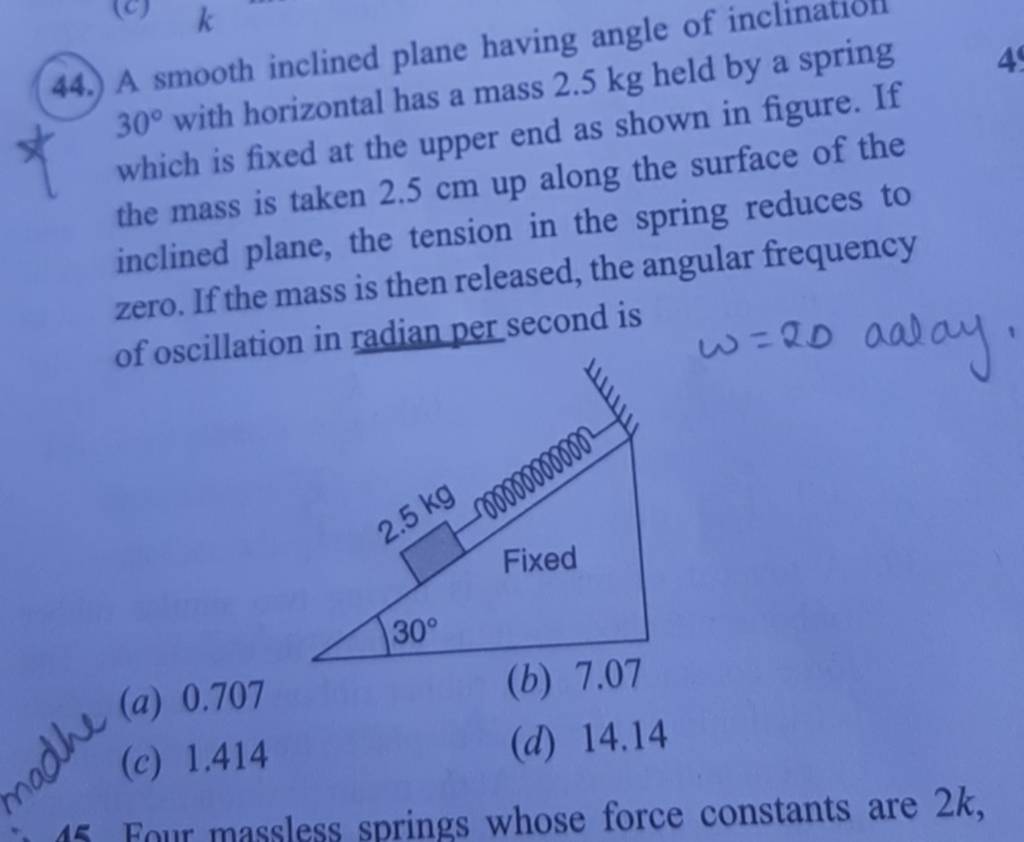 A smooth inclined plane having angle of inclination 30∘ with horizontal h..