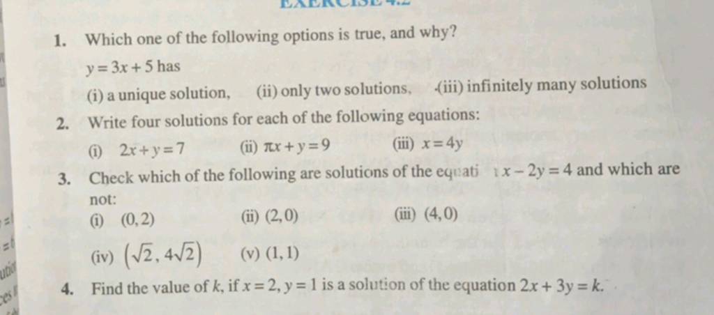 Write four solutions for each of the following equations: | Filo