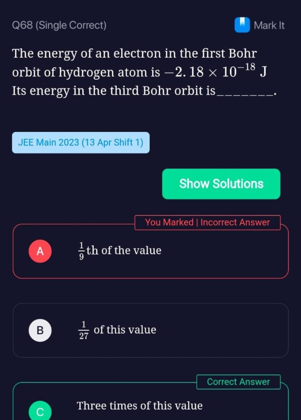 The Energy Of An Electron In The First Bohr Orbit Of Hydrogen Atom Is −2