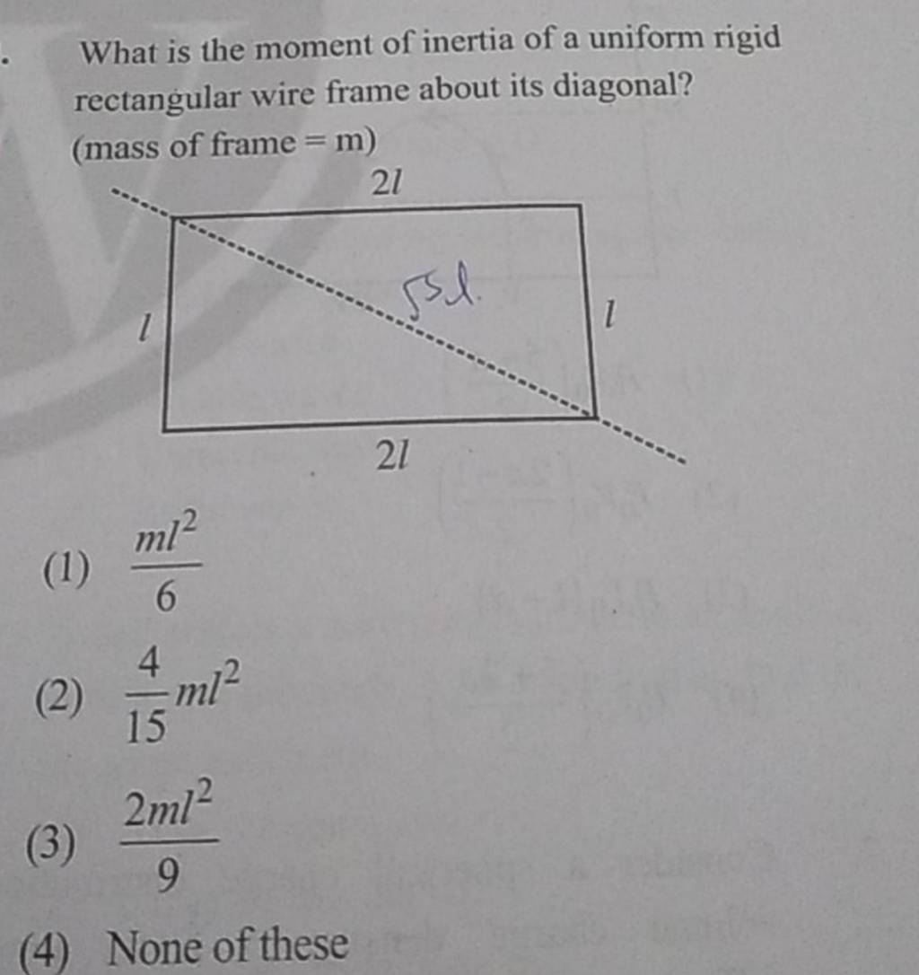 What is the moment of inertia of a uniform rigid rectangular wire frame a..