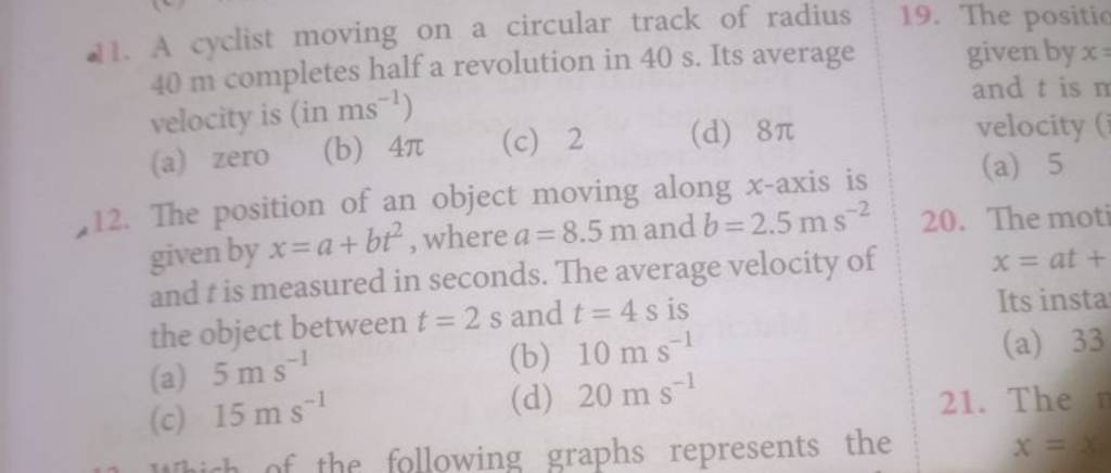 The Position Of An Object Moving Along X Axis Is Given By X A Bt2 Where