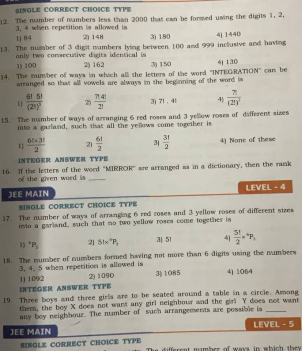 SINGLE CORRECT CHOICE TYPE 12. The number of numbers less than 2000 that