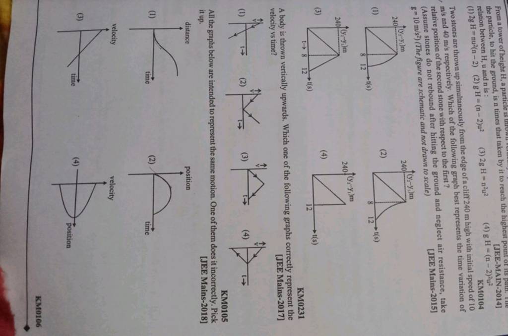 KM0105 All the graphs below are intended to represent the same motion. On.. KM0105 All the graphs below are intended to represent the same motion. On..