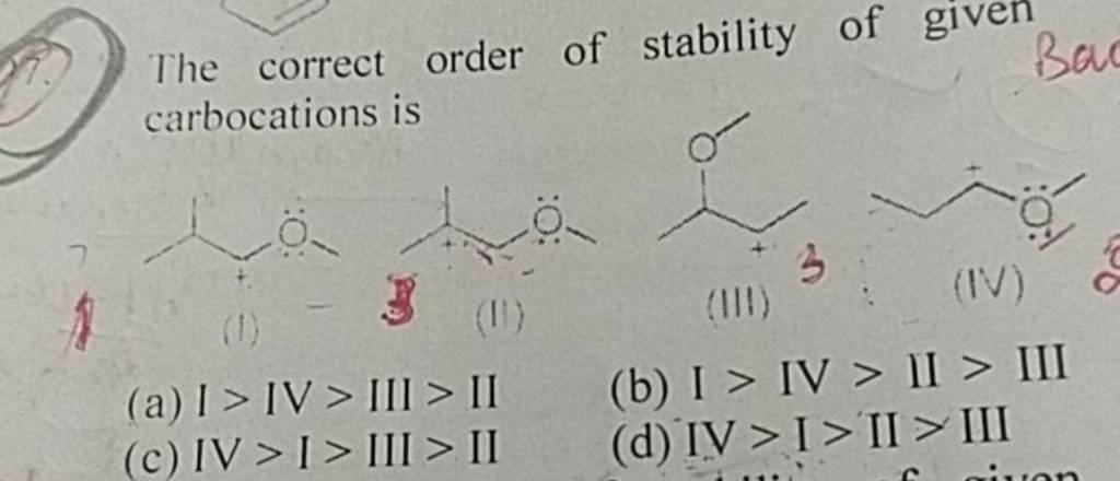 The correct order of stability of given carbocations is COC=C(C)C CCC(C)O..
