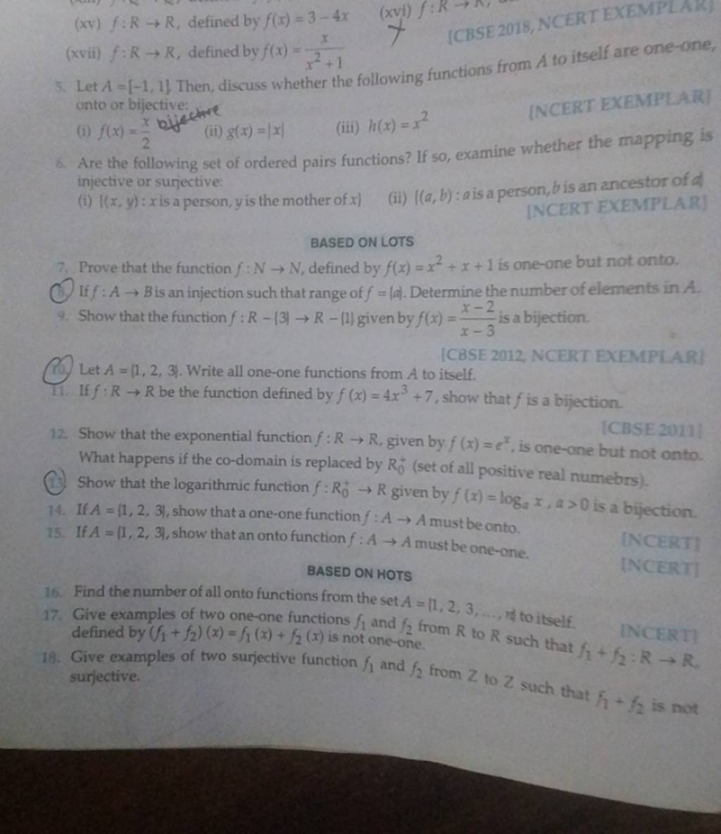 (xv) f:R→R, defined by f(x)=3−4x (xvii) f:R→R, defined by f(x)=x2+1x ICB..