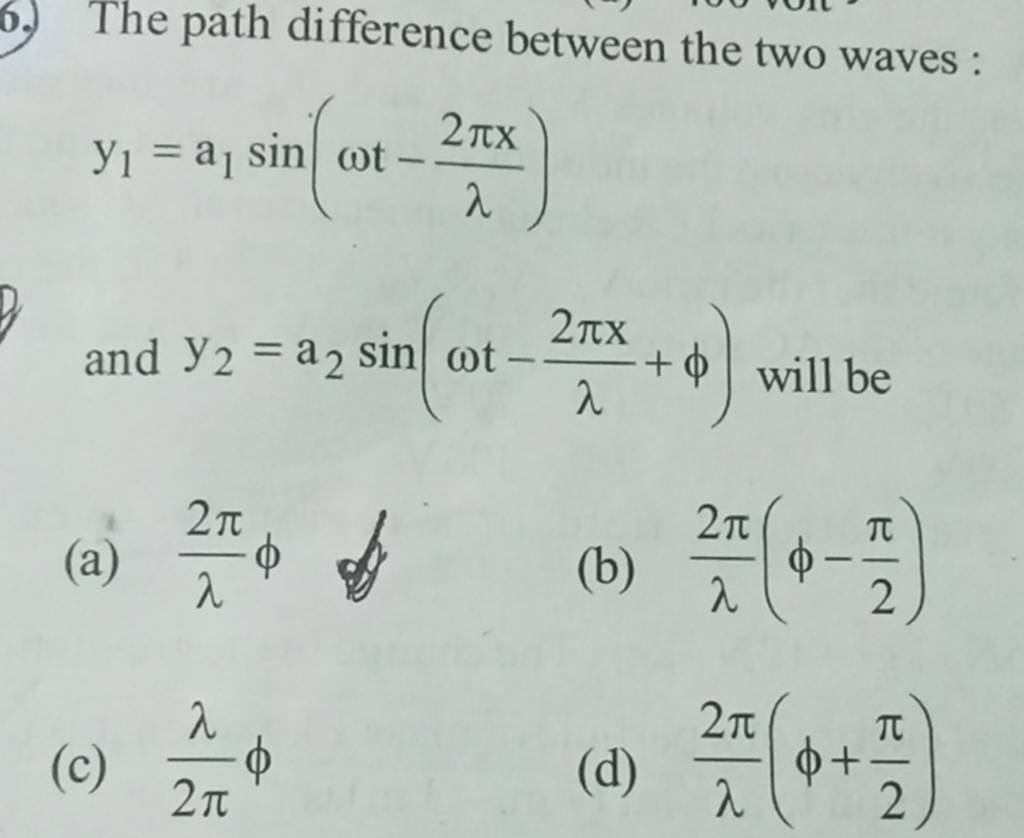The path difference between the two waves : y1 =a1 sin(ωt−λ2πx ) and y2