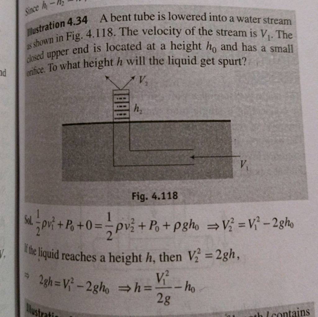 Inlustration 4.34 A bent tube is lowered into a water stream s. shown in