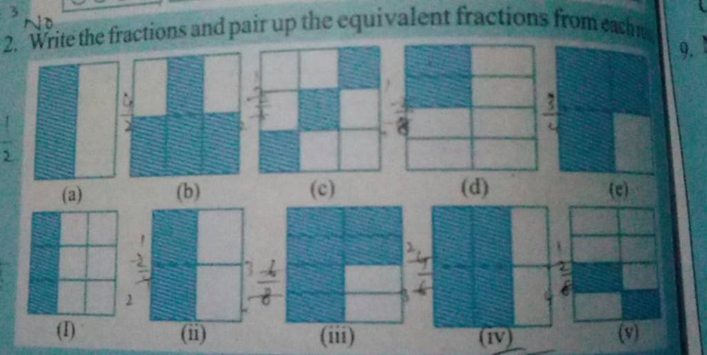 Write the fractions and pair up the equivalent fractions from each 9. (a)..