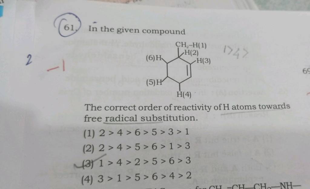 Cc1c Cc C C C C1 The Correct Order Of Reactivity Of H Atoms Towards Free