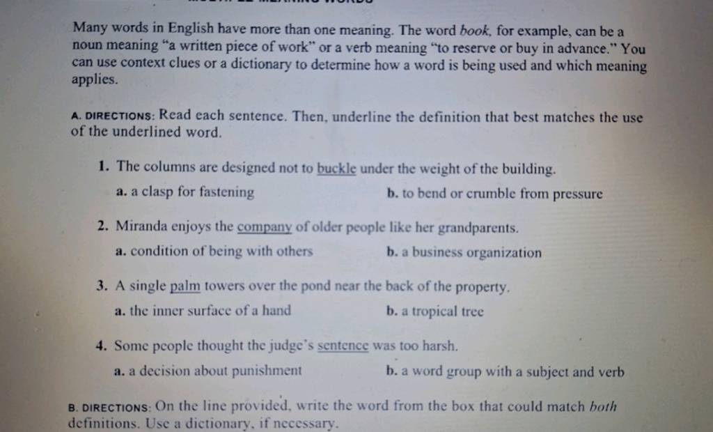 Many Words In English Have More Than One Meaning The Word Book For Exam 