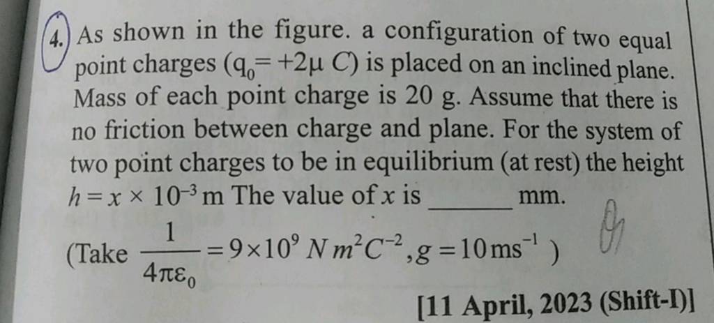4. As shown in the figure. a configuration of two equal point charges (q0..