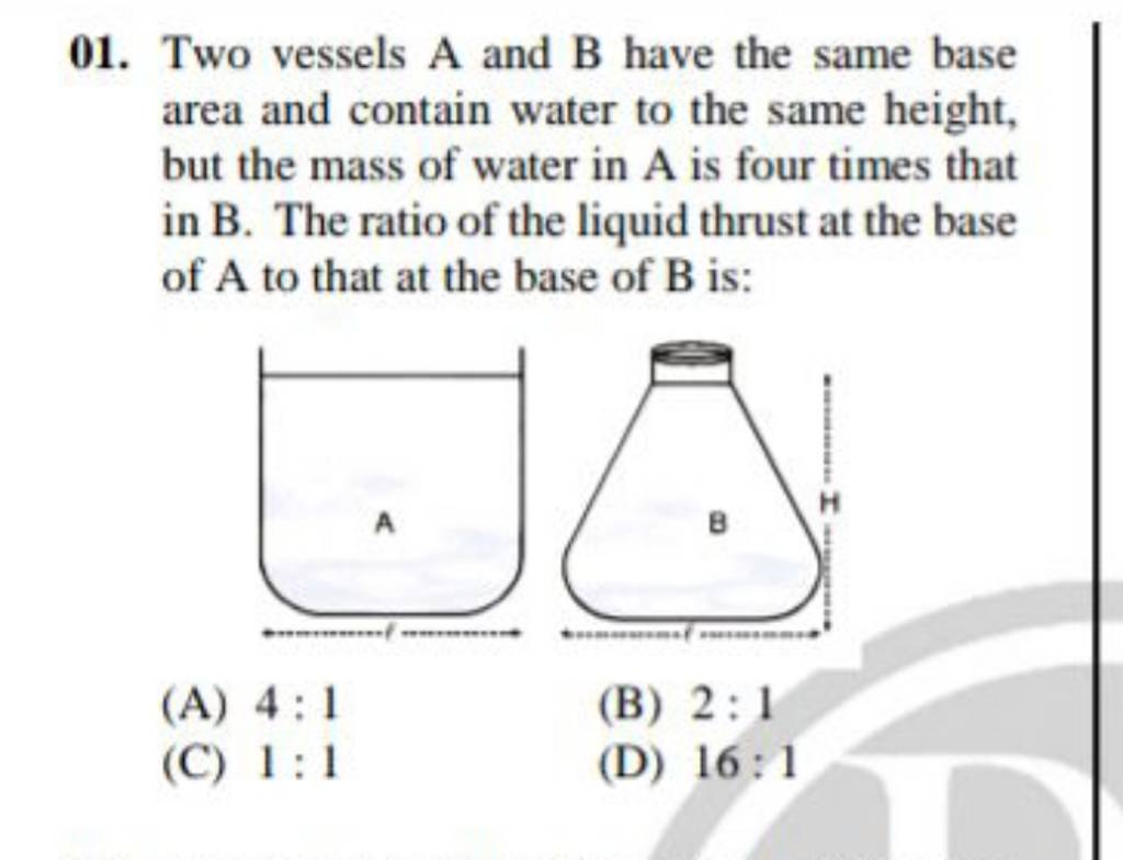 Two vessels A and B have the same base area and contain water to the same..