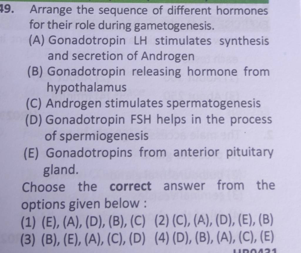 Arrange The Sequence Of Different Hormones For Their Role During Gametoge
