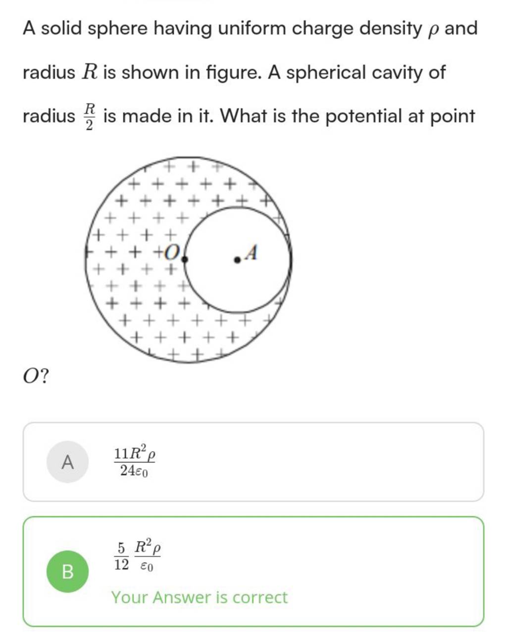 A solid sphere having uniform charge density ρ and radius R is shown in f..
