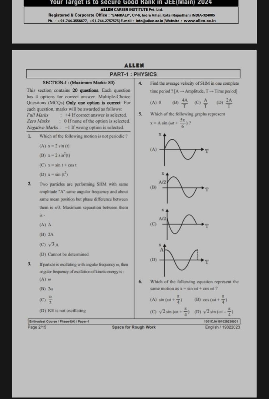Two Particles Are Performing Shm With Same Amplitude A Same Angular F