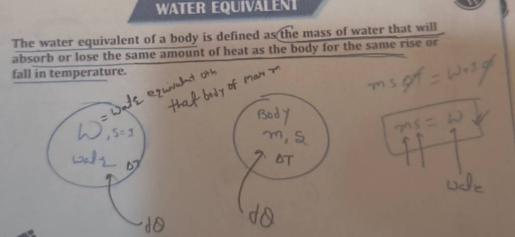 WATER EQUIVALENT The water equivalent of a body is defined as the mass of..
