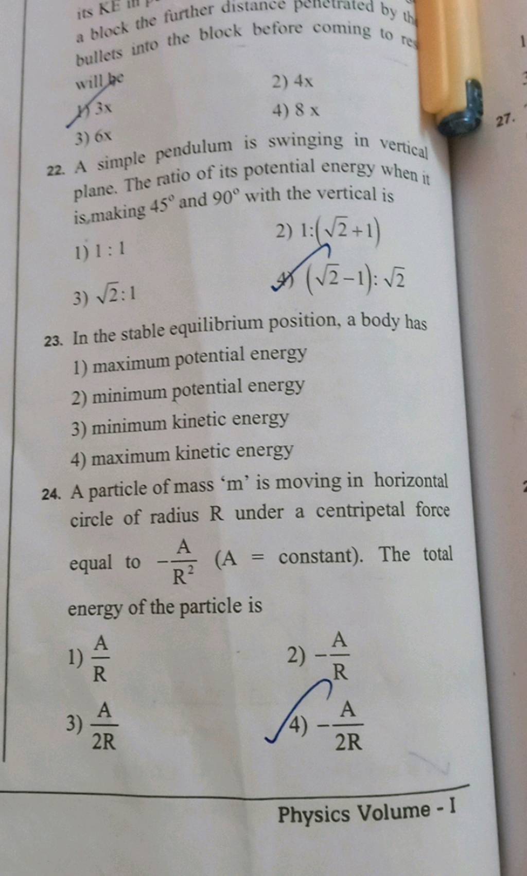 In the stable equilibrium position, a body has | Filo