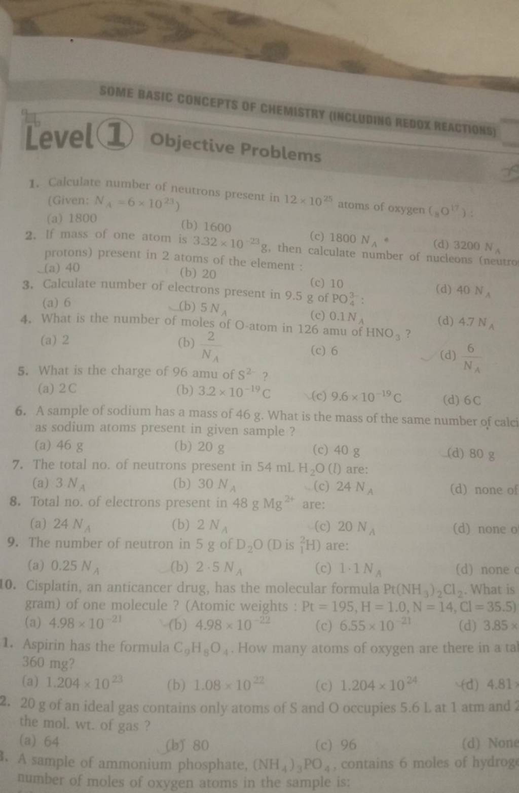 If mass of one atom is 3.32×10% g, then calculate number of nucleons (neu..